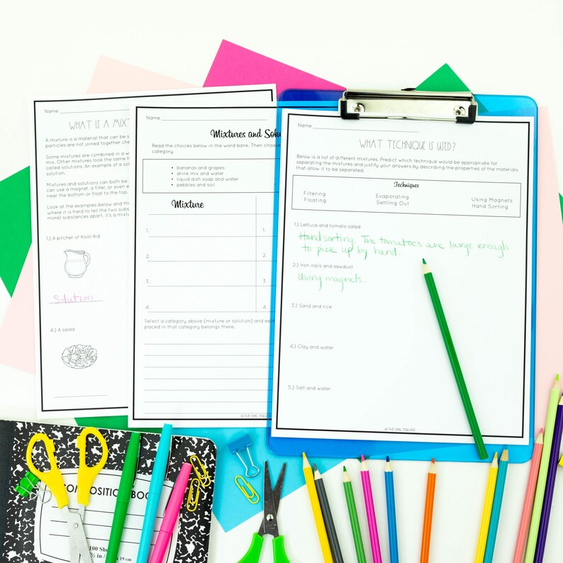 Mixtures and Solutions Sort Worksheet Activity and Craftivity - Etsy