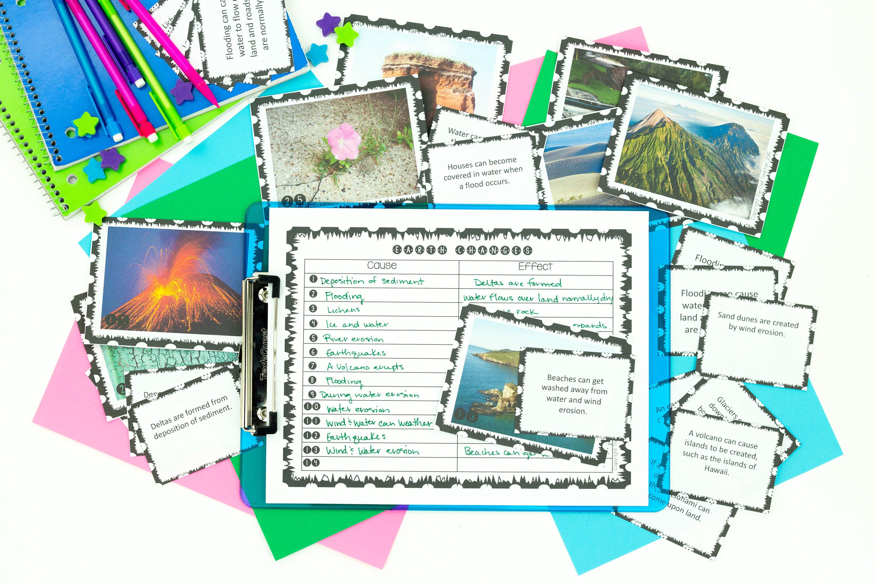 Cause and Effect Fast and Slow Earth Changes and Processes Task Cards ...