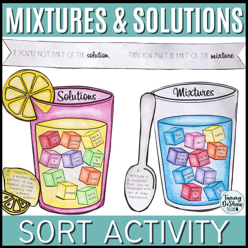 Mixtures and Solutions Sort Worksheet Activity and Craftivity - Etsy