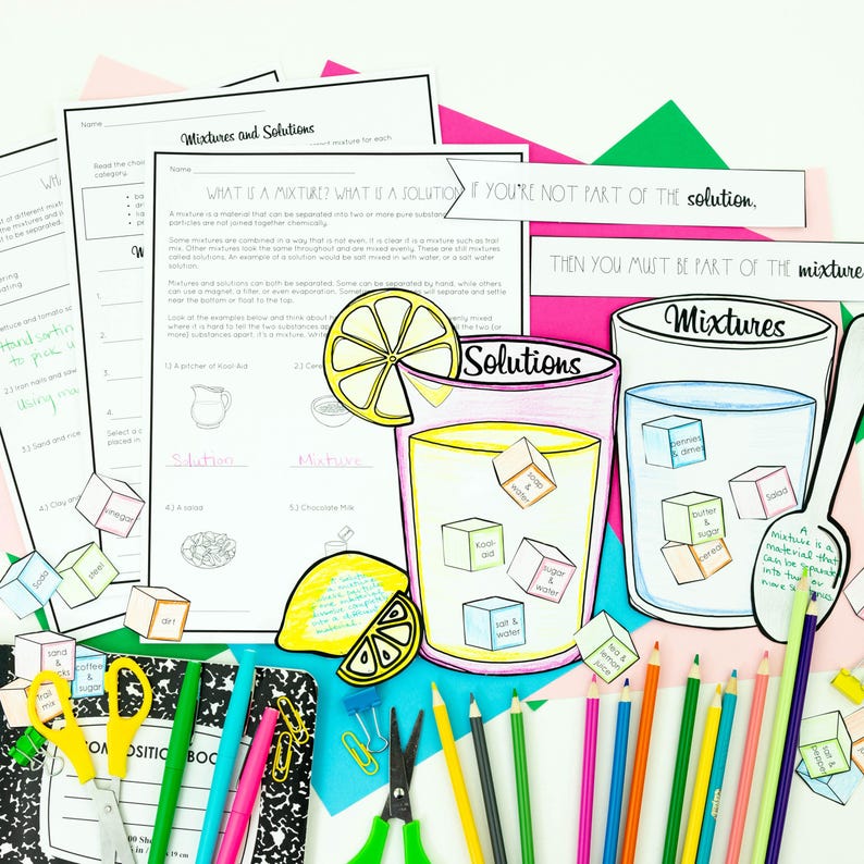 Mixtures and Solutions Sort Worksheet Activity and Craftivity - Etsy