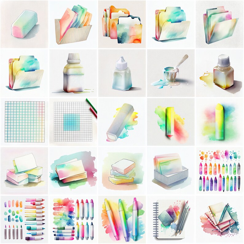 Watercolor Office Supplies Clipart - 100 Transparent PNG Images With ...
