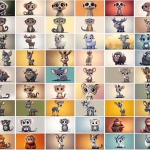 620 Adorable Cartoon Animals With Gradient Backgrounds - Etsy