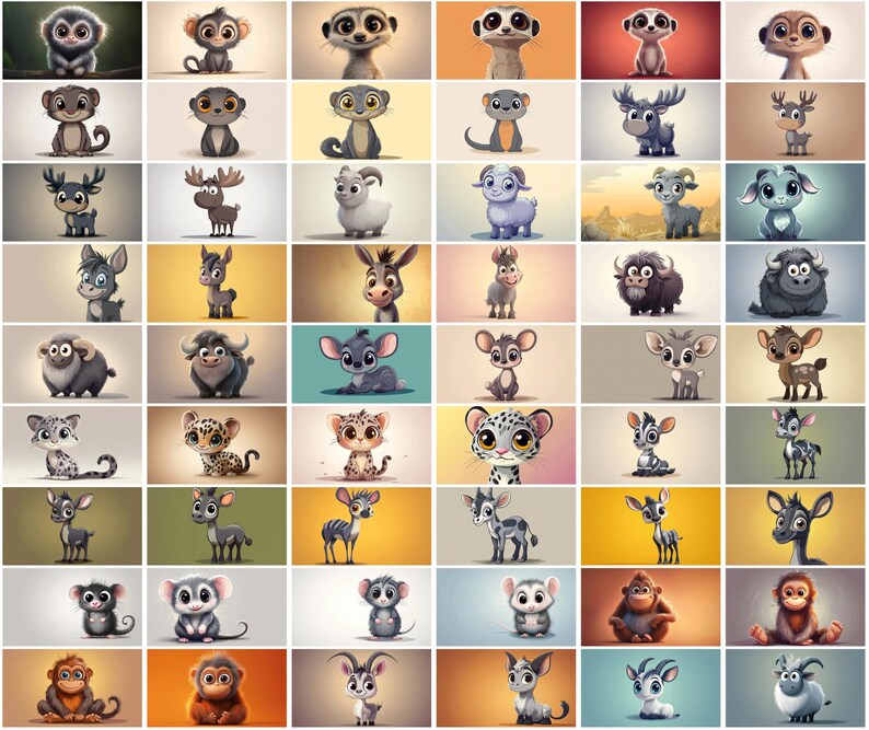 620 Adorable Cartoon Animals With Gradient Backgrounds - Etsy
