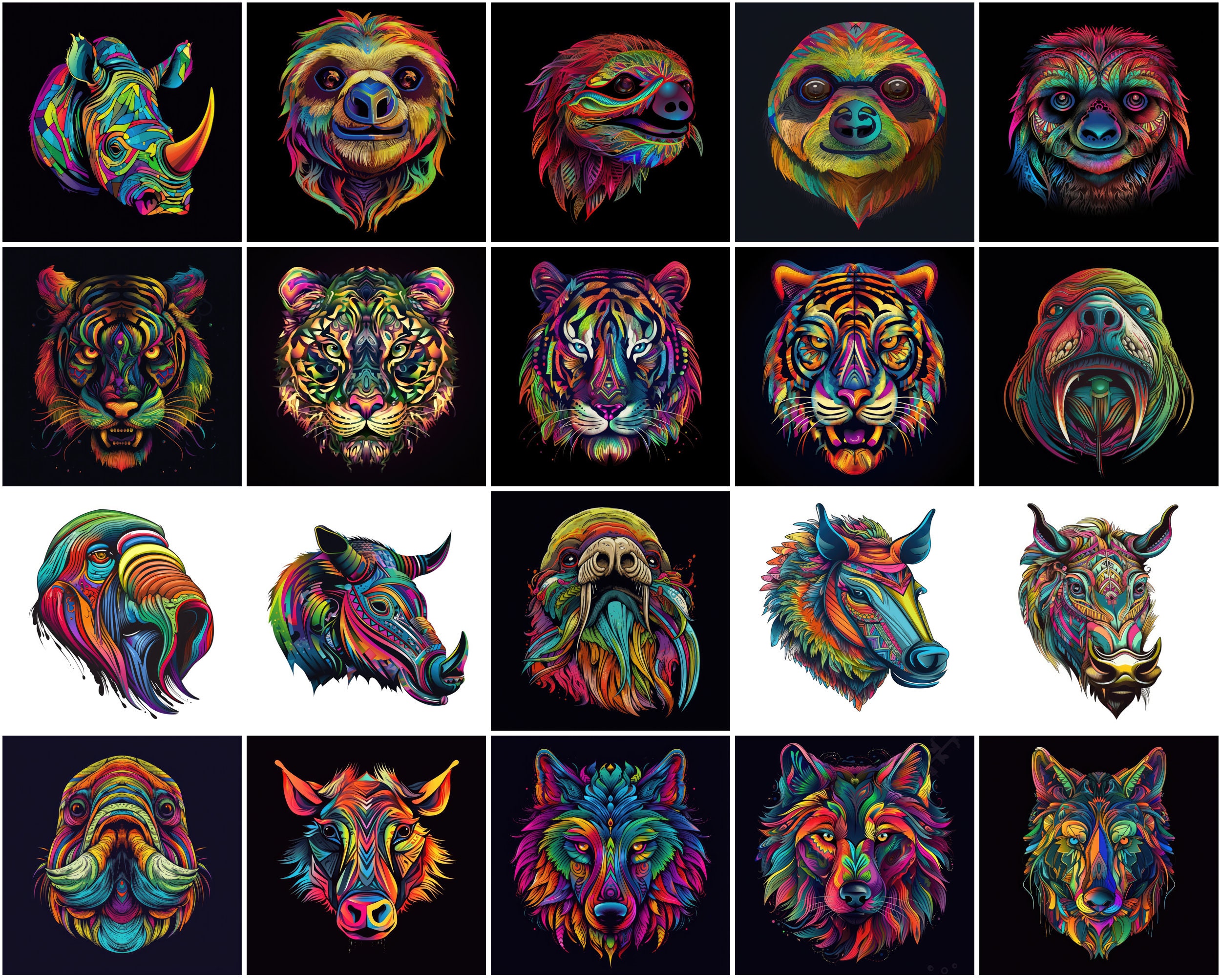 Cute Animal Heads Bundle 120 High-quality, Multicolored Vector Images ...