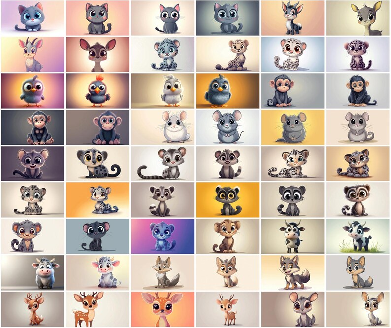 620 Adorable Cartoon Animals With Gradient Backgrounds - Etsy