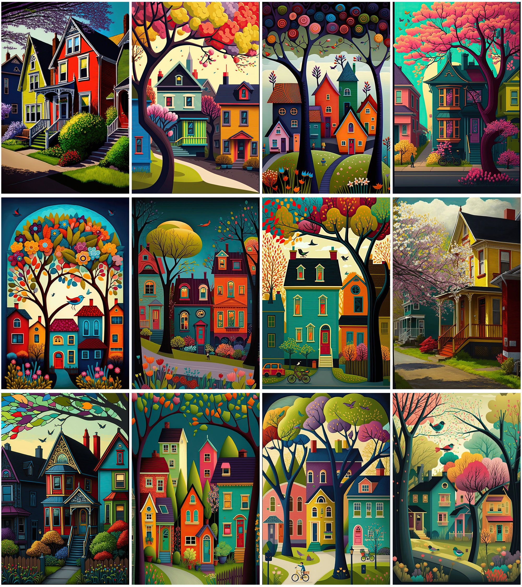 Neighbourhood Houses Backgrounds - Set of 100 Images for Canvas or ...
