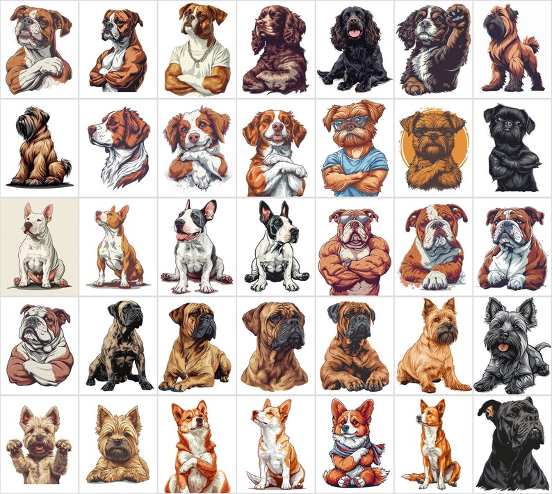 Muscular Dog Illustration Bundle 480 PNG & JPG Images With Commercial ...