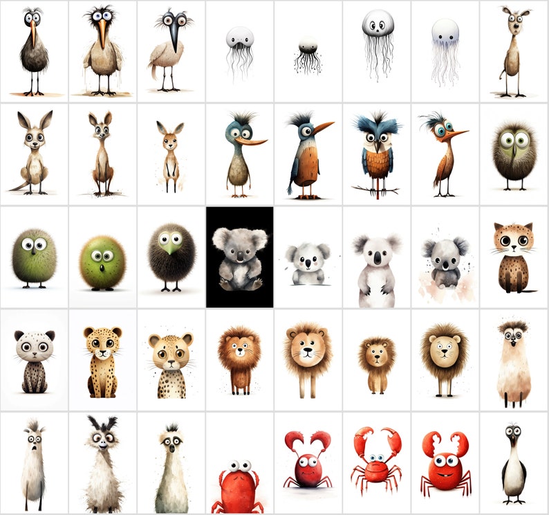 600 Scared & Funny Animals PNG Clipart Set, High-resolution Commercial ...