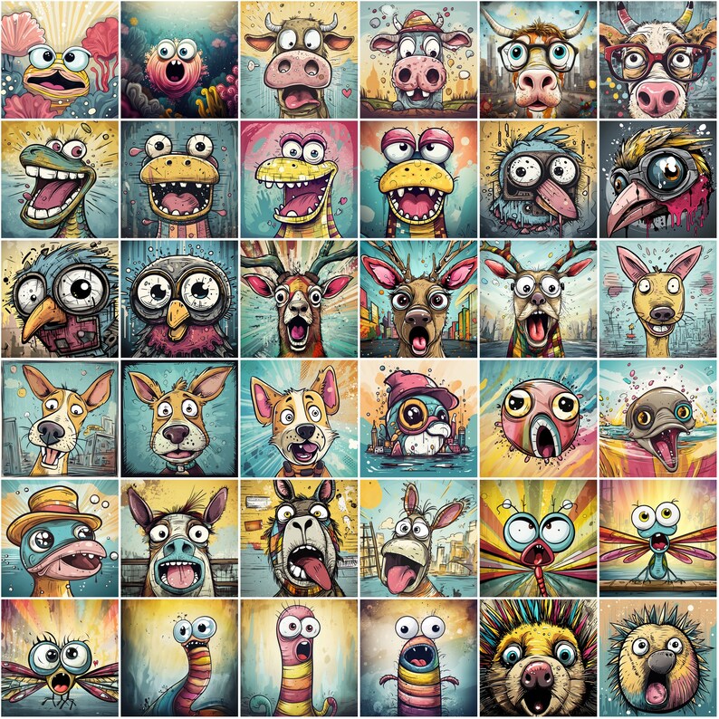 Whimsical Expressions: 490 Vibrant Surprised Cartoon Animal Portraits ...