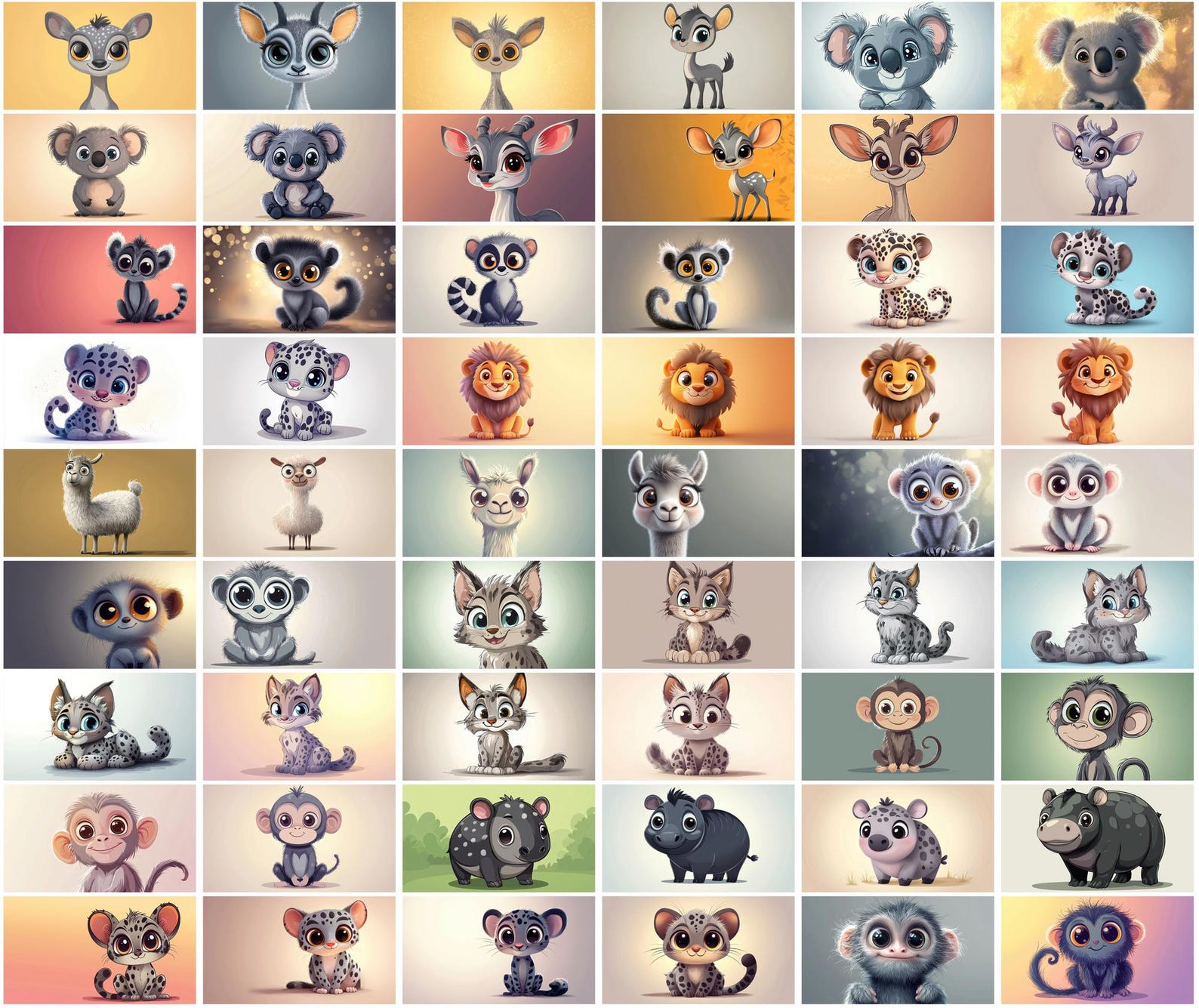 620 Adorable Cartoon Animals With Gradient Backgrounds - Etsy