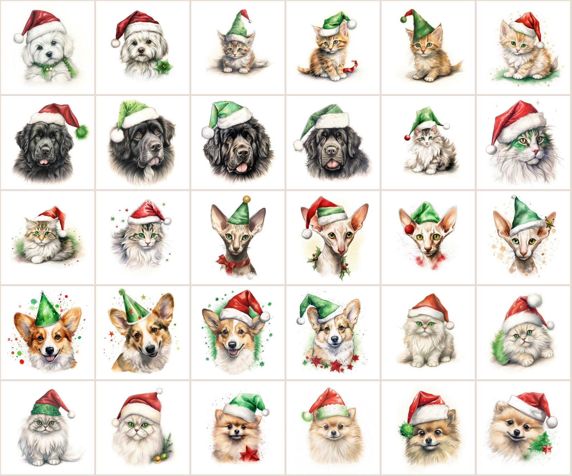 280 Animal Santa Hat Pngs: Dogs, Cats, Christmas Clipart, Commercial ...