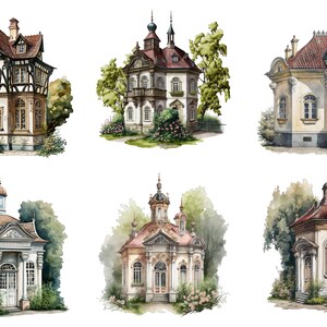 Elegant Baroque Cottage Watercolor Set - 65 Transparent Images for Your ...