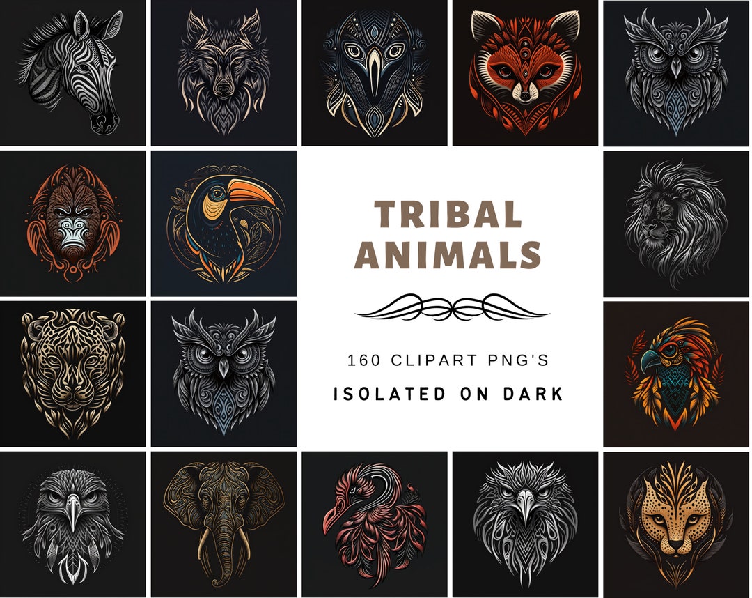 160 Tribal Animal Clipart Images: High-resolution PNG Bundle (digital ...