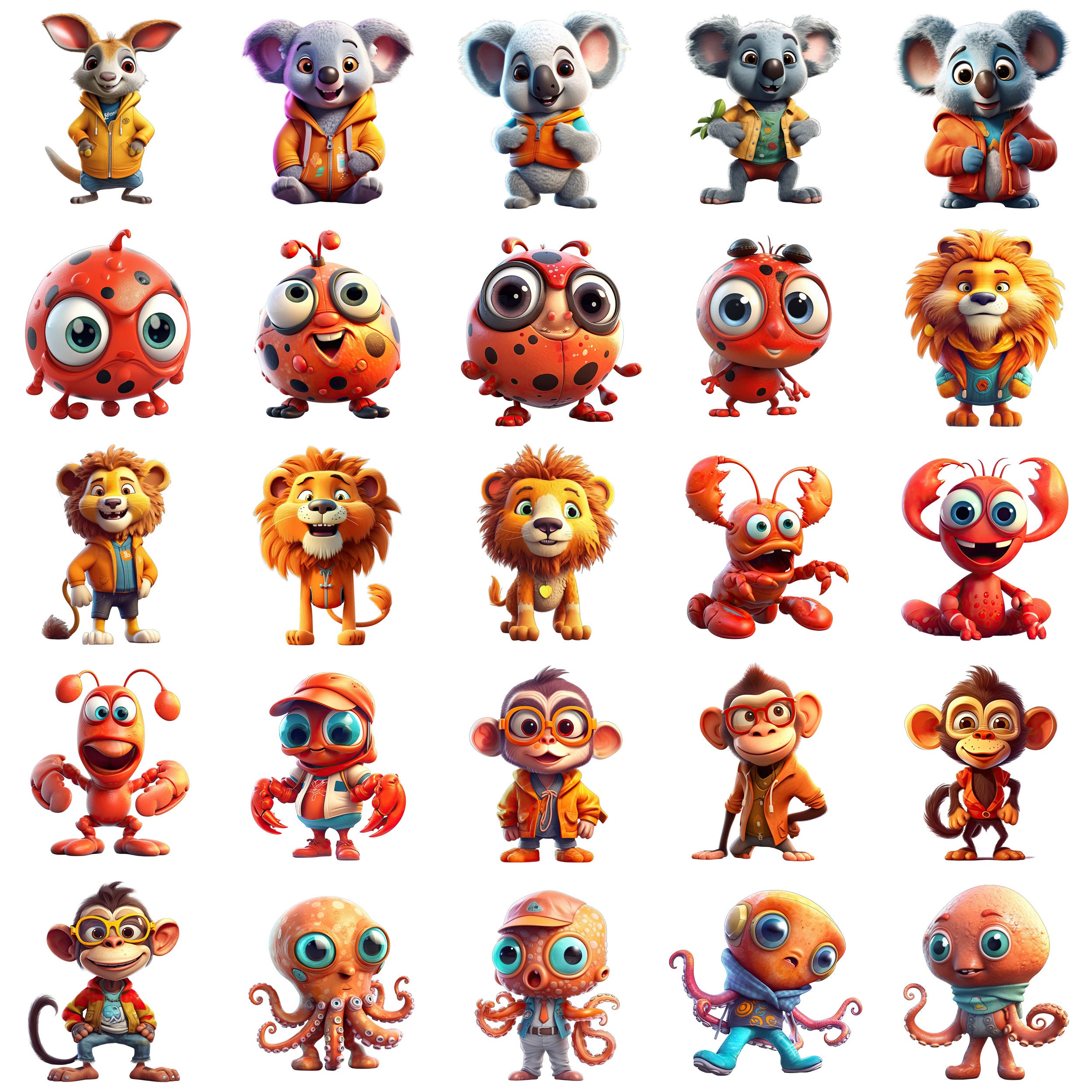 200 Adorable 3D Animal Clipart Bundle, Cute Transparent Background ...