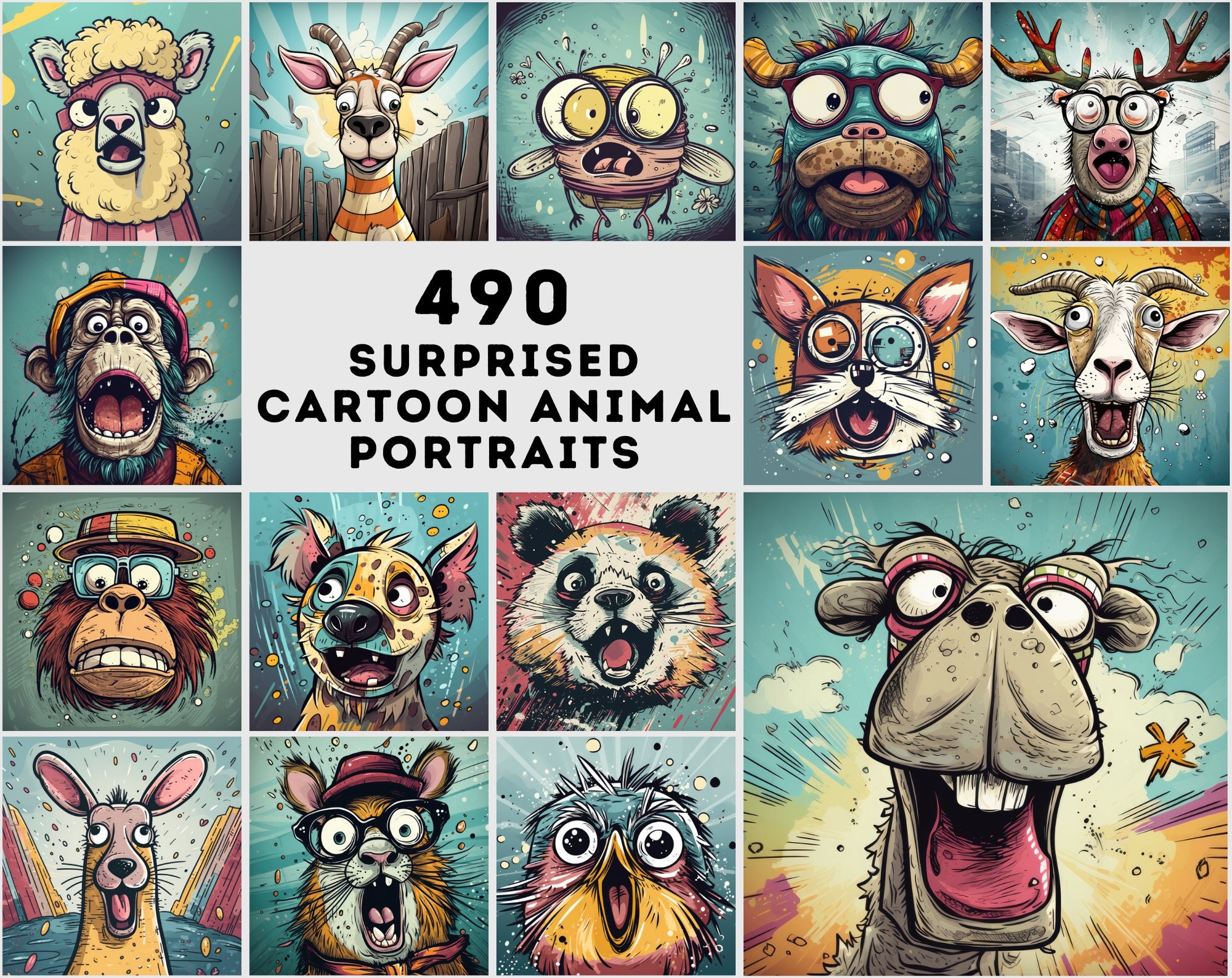 Whimsical Expressions: 490 Vibrant Surprised Cartoon Animal Portraits ...