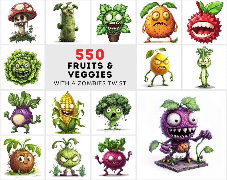 550 High-resolution Fruits & Veggies Zombies-themed Images - Etsy