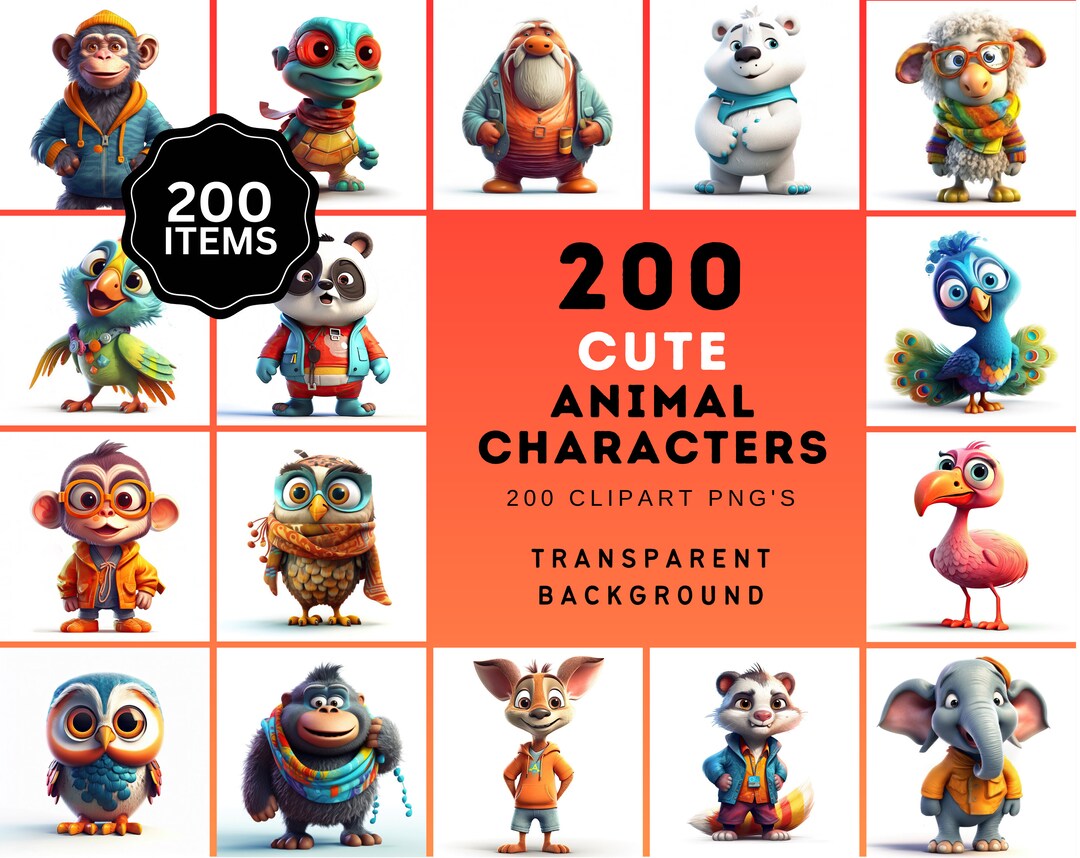 200 Adorable 3D Animal Clipart Bundle, Cute Transparent Background ...