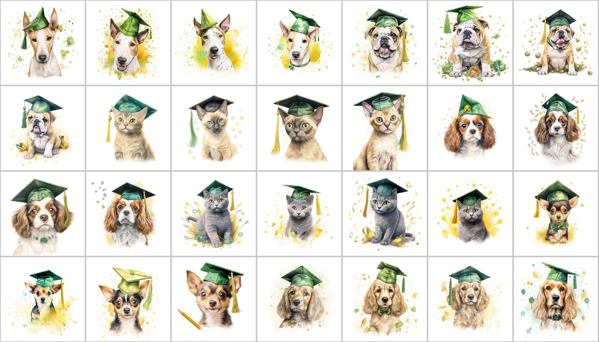 Watercolour Graduation Dogs and Cats Illustrations - Etsy