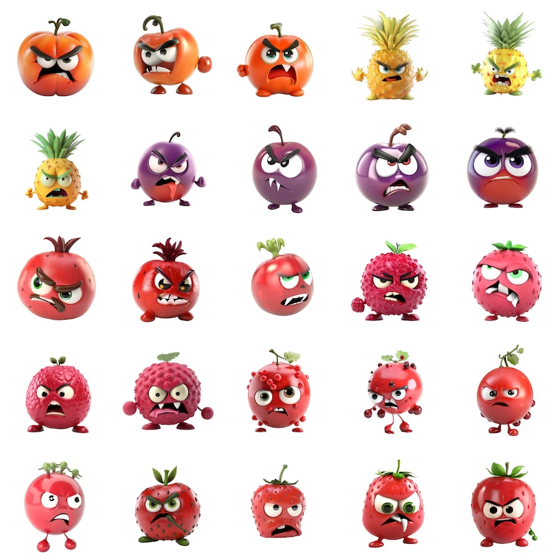 Angry Fruits Bundle 180 Transparent PNG Images for Digital Design, Clip ...