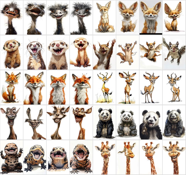 600 Caricature Animals Collection: High-res Digital Wildlife Art for ...
