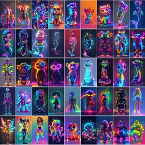 Neon Characters and Animals Collection - 400 Colorful JPG Images With ...
