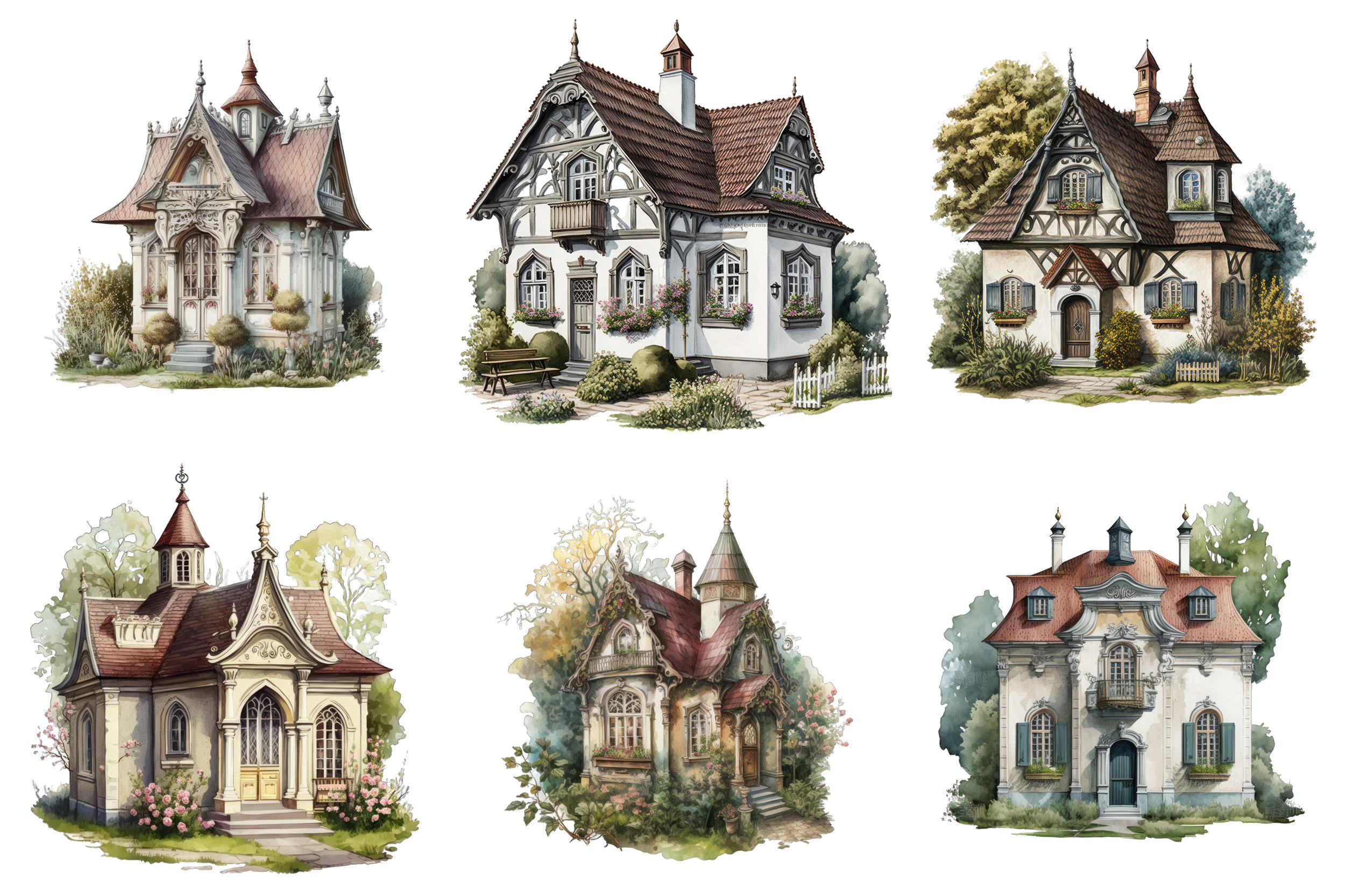 Elegant Baroque Cottage Watercolor Set - 65 Transparent Images for Your ...