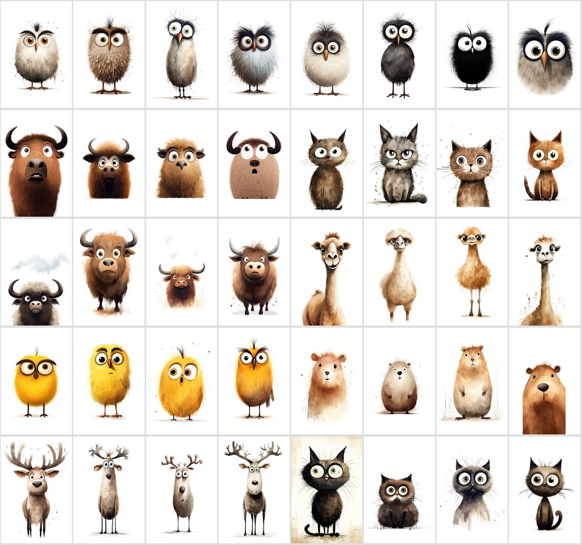 Funny Scared Animals Clipart Set: High-resolution PNG Graphics ...