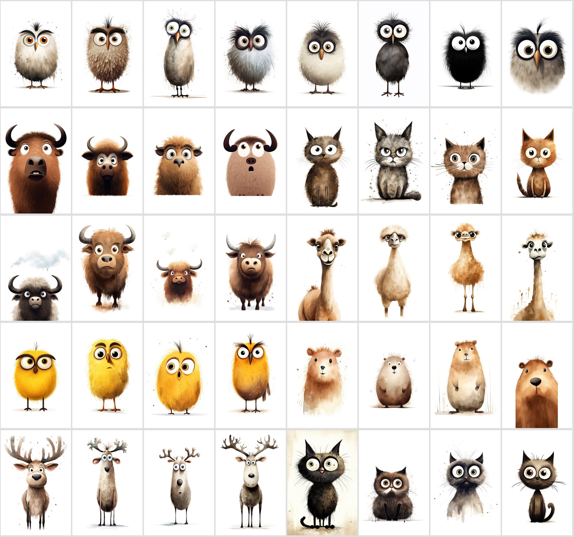 Funny Scared Animals Clipart Set: High-resolution PNG Graphics ...