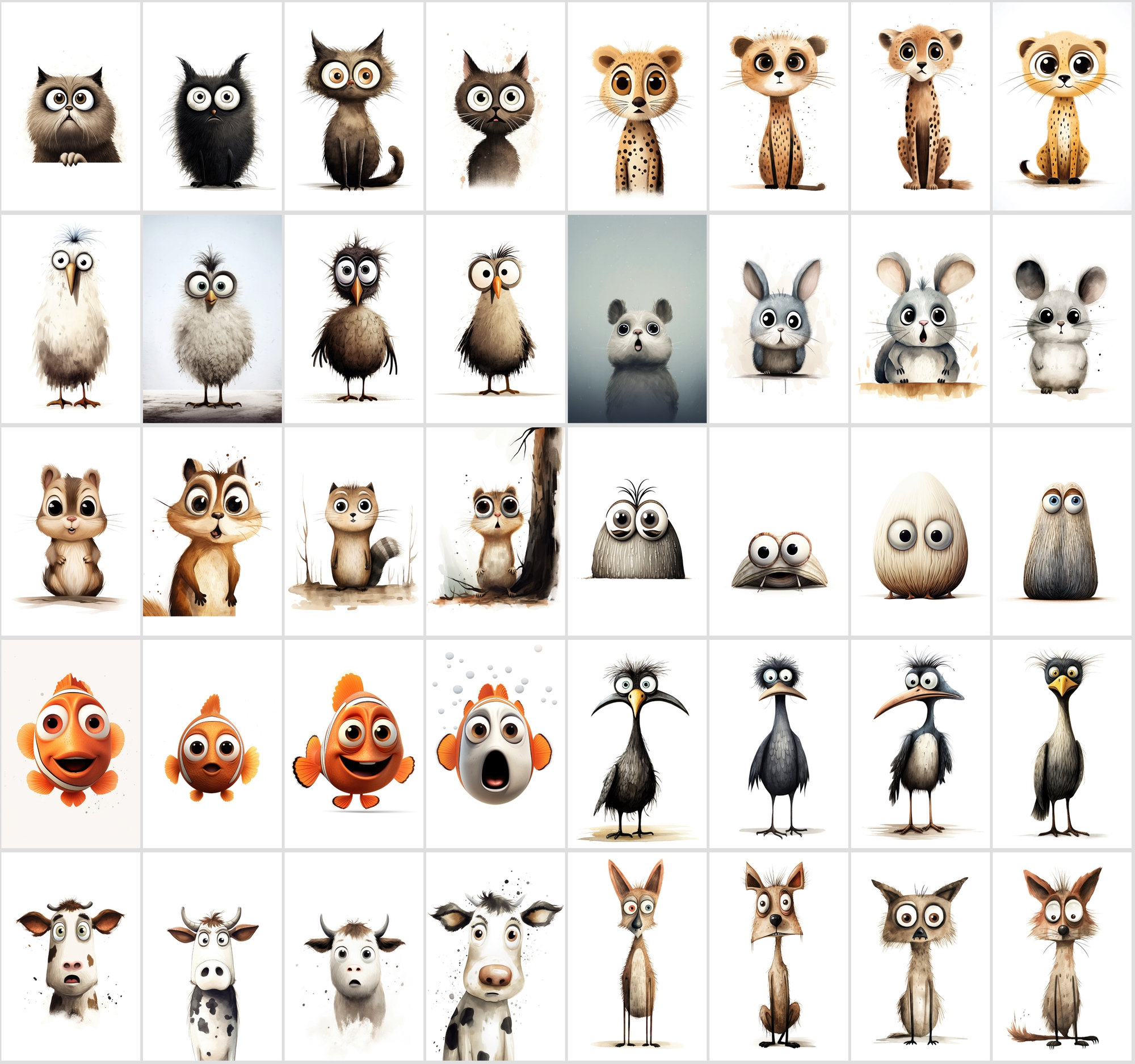 Funny Scared Animals Clipart Set: High-resolution PNG Graphics ...