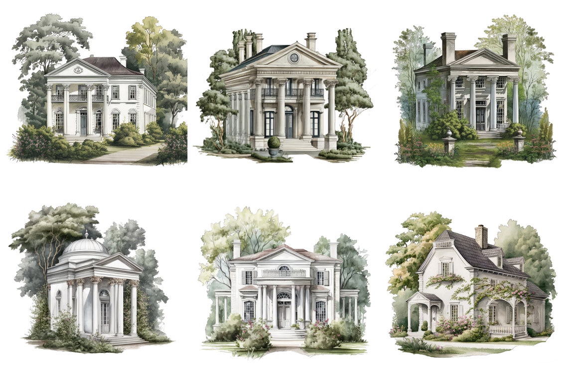 Neoclassical Cottage Houses Clipart: 63 PNG Images (commercial Use) - Etsy