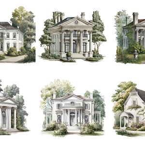 Neoclassical Cottage Houses Clipart Bundle - 63 PNG Transparent Images ...