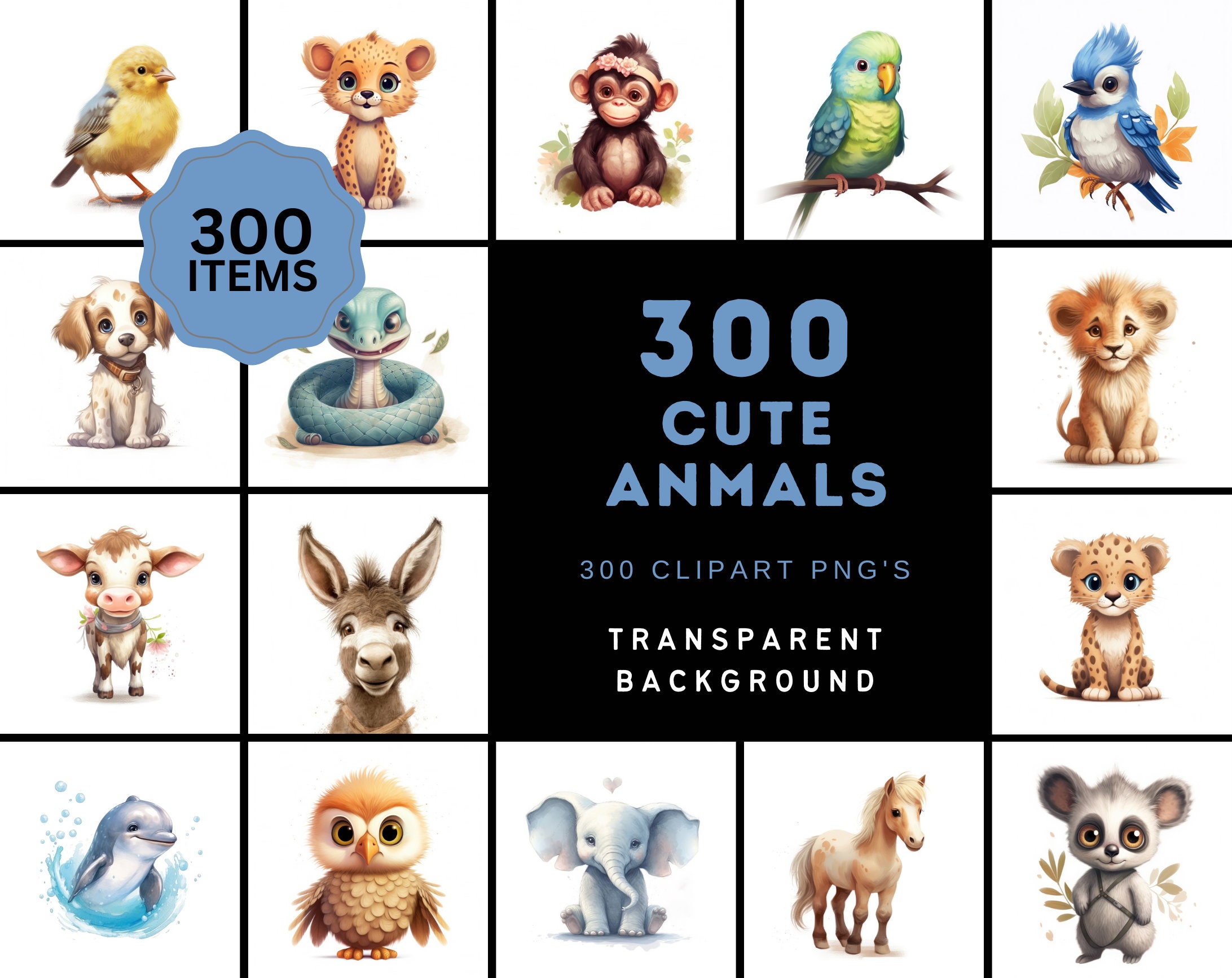 300 Transparent PNG Cute Animal Illustrations With Commercial License ...