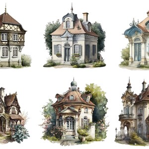 Elegant Baroque Cottage Watercolor Set - 65 Transparent Images for Your ...