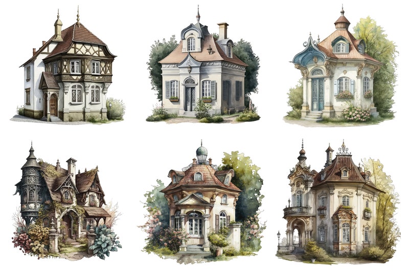 Elegant Baroque Cottage Watercolor Set - 65 Transparent Images for Your ...