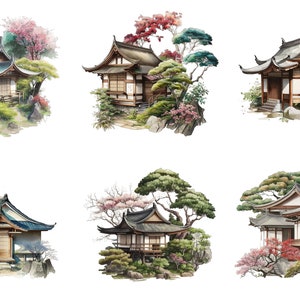 Japanese Cottage House Watercolor Bundle, 60 Images With Japanese PNG ...