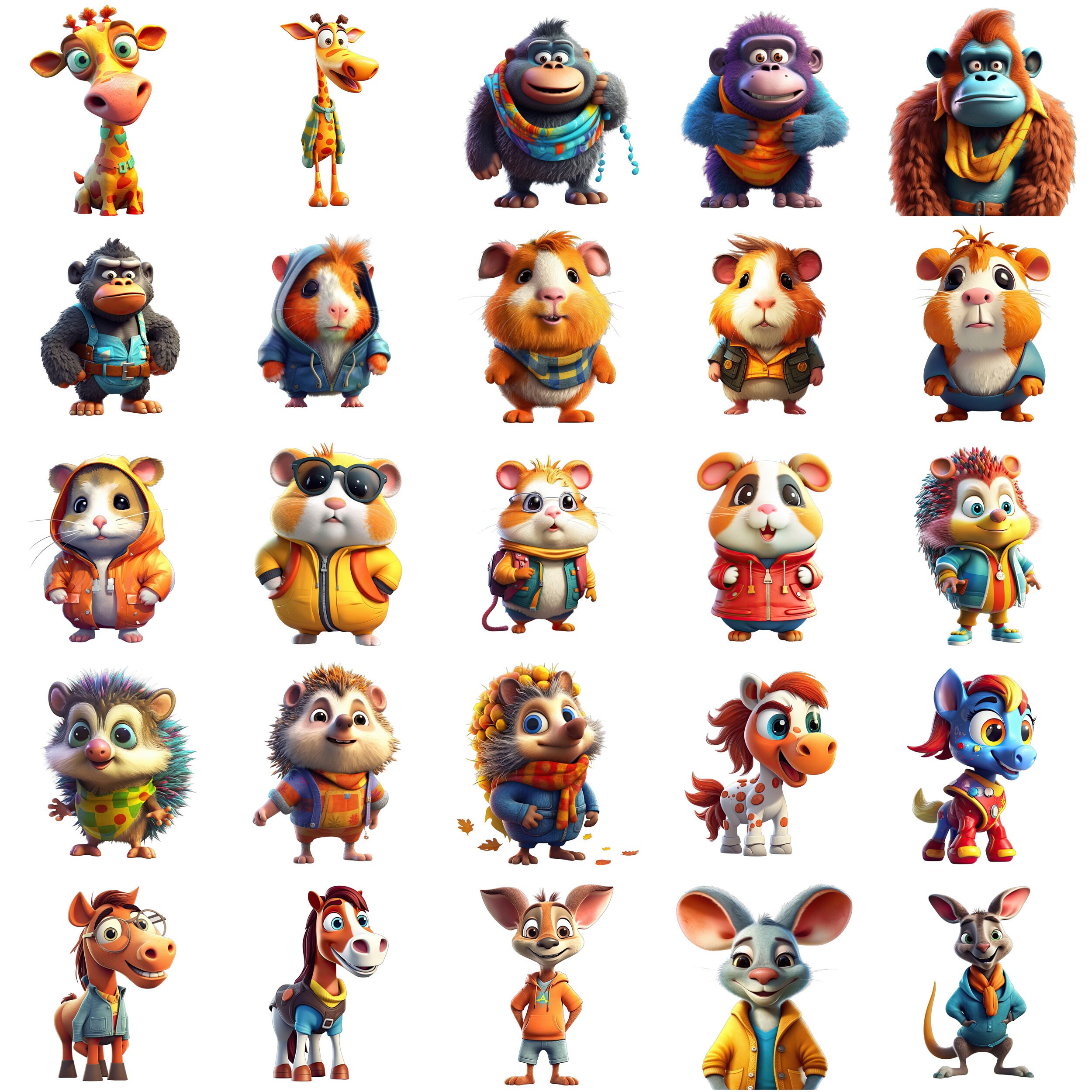 200 Adorable 3D Animal Clipart Bundle, Cute Transparent Background ...