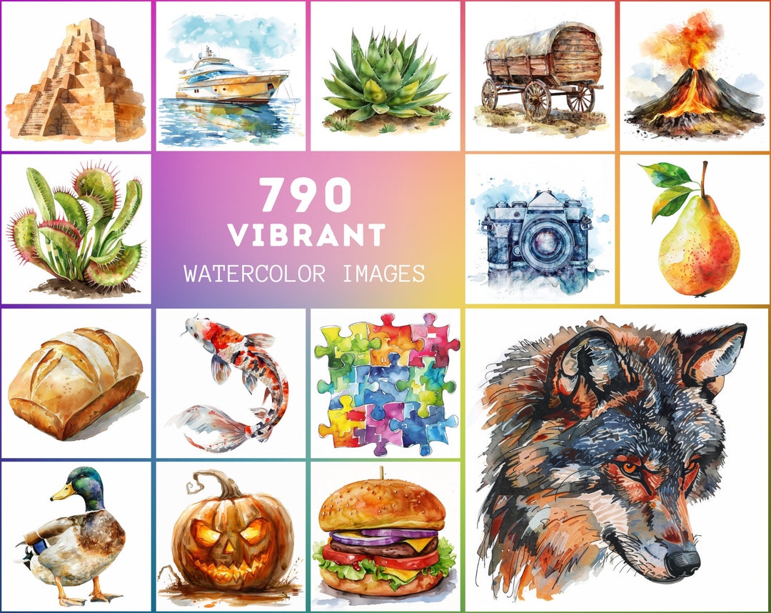 790 Colorful Digital Art Pieces - High-resolution Watercolor Images - Etsy