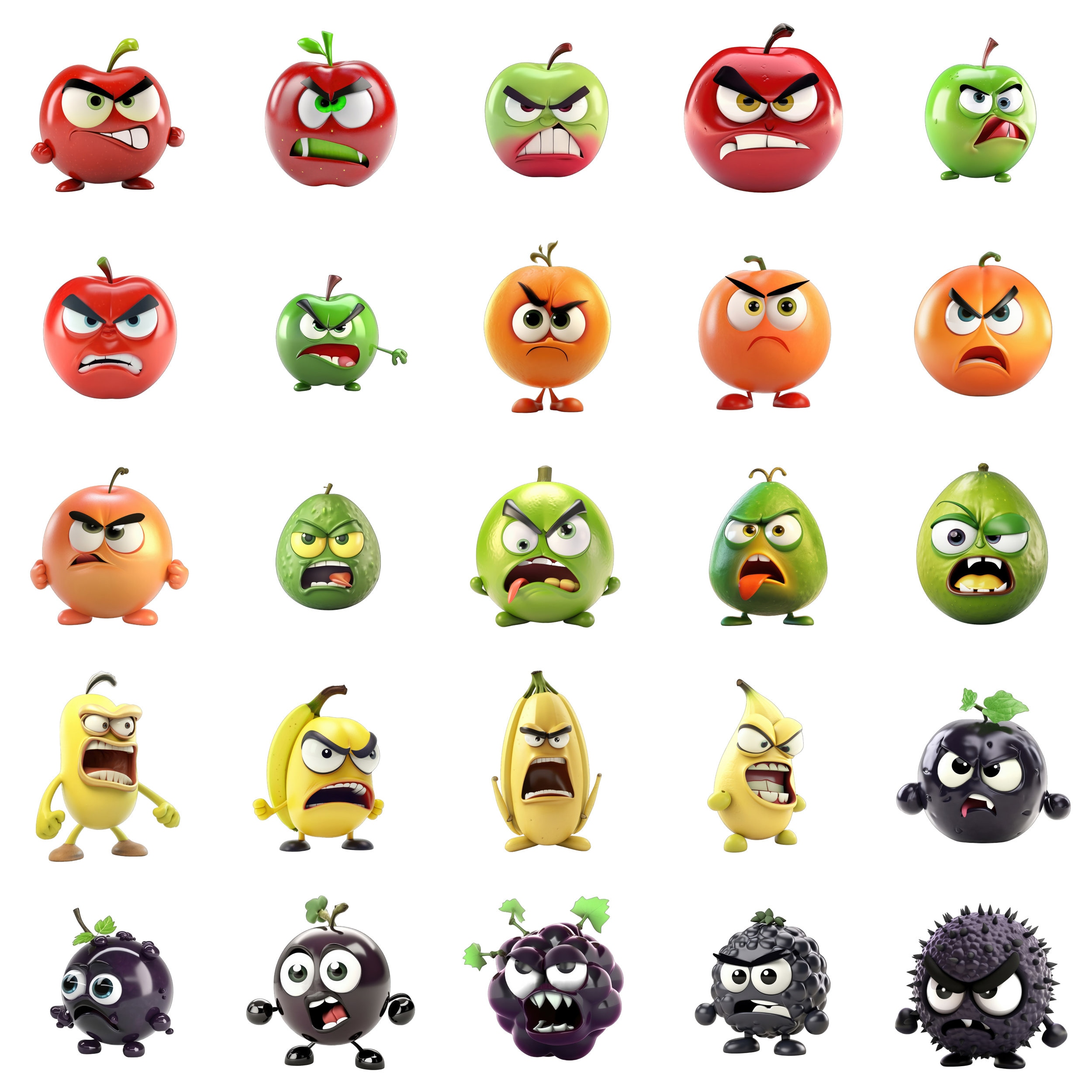 Angry Fruits Bundle 180 Transparent PNG Images for Digital Design, Clip Art, Stickers ...