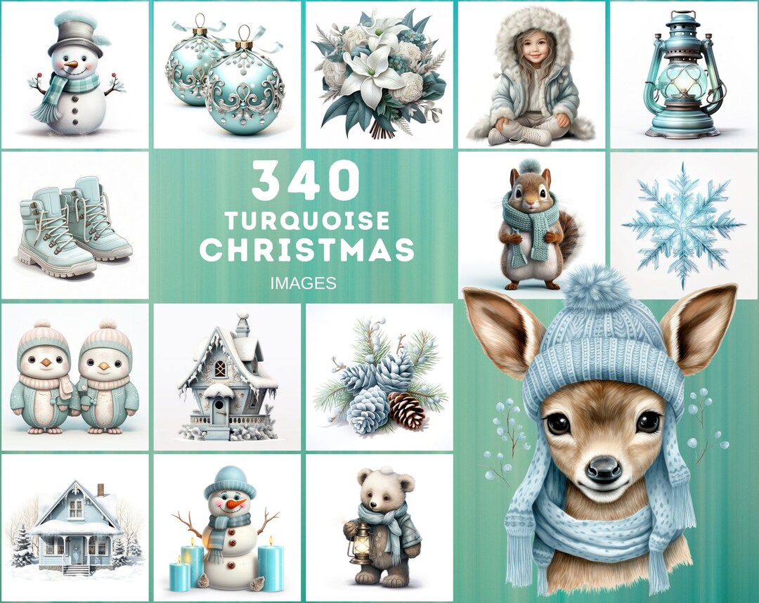 Turquoise Christmas Images: 340 PNG Image Bundle With Commercial ...