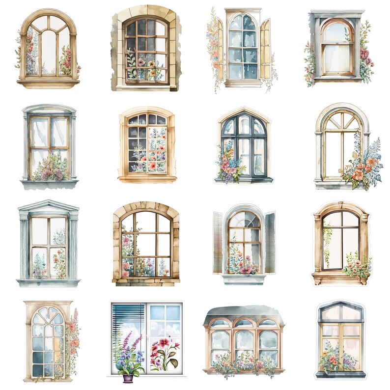 Watercolor Windows Clipart: Floral PNG Images (commercial Use) - Etsy
