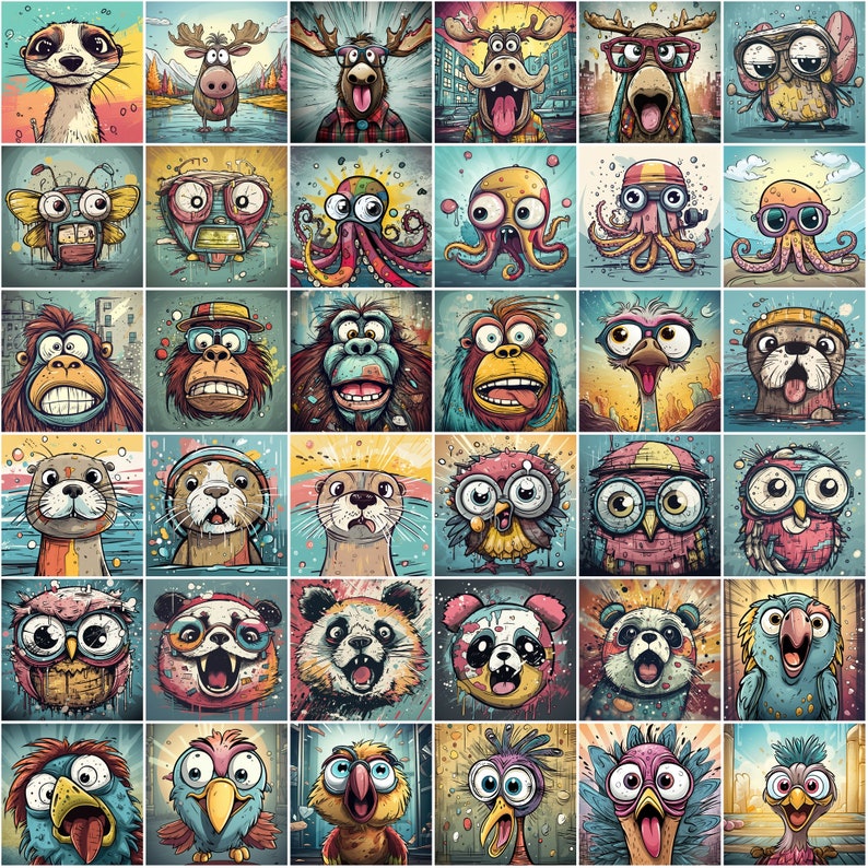 Whimsical Expressions: 490 Vibrant Surprised Cartoon Animal Portraits ...