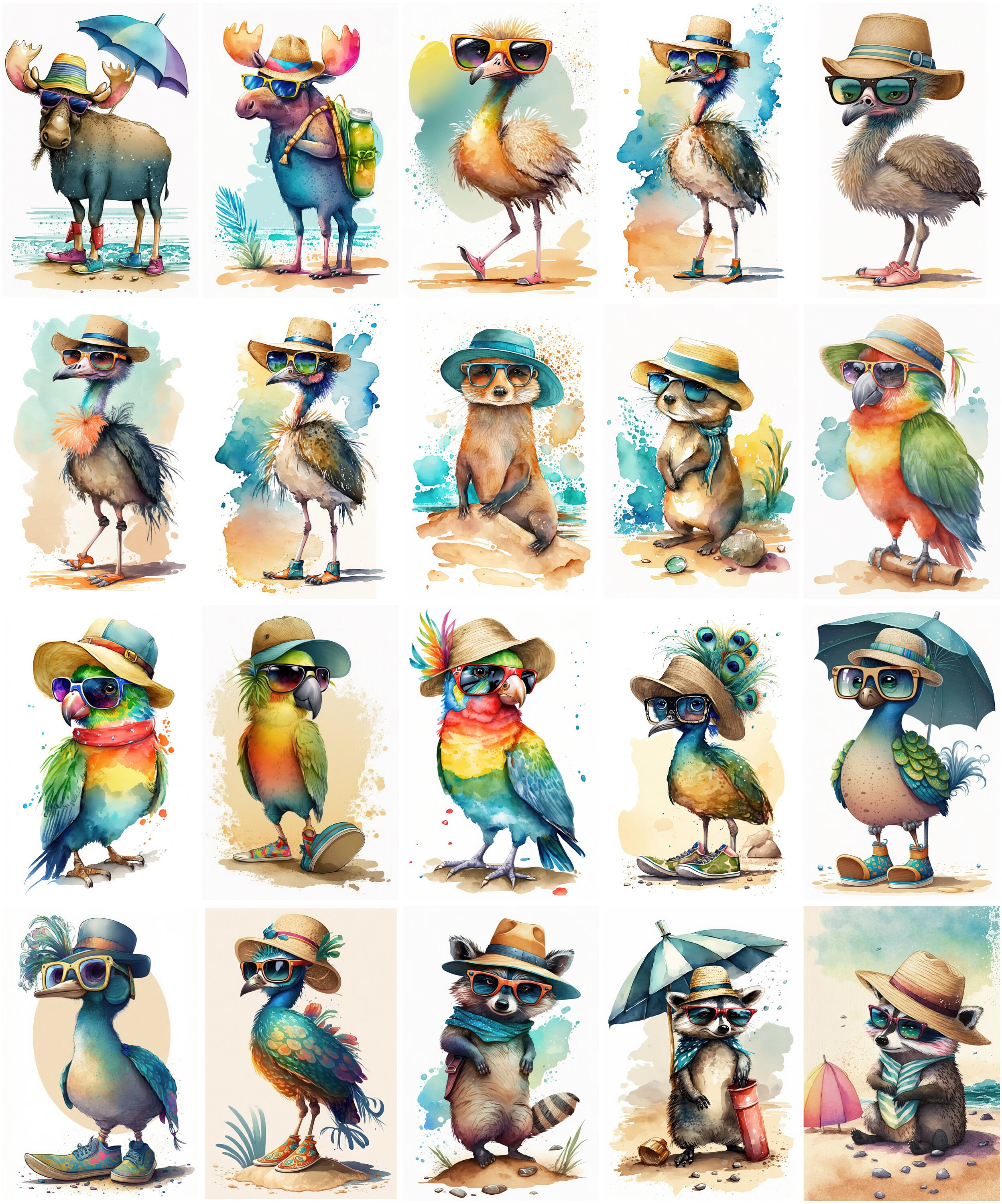 Whimsical Summer Animals Clipart Bundle - 120 Cute Animal Images With ...