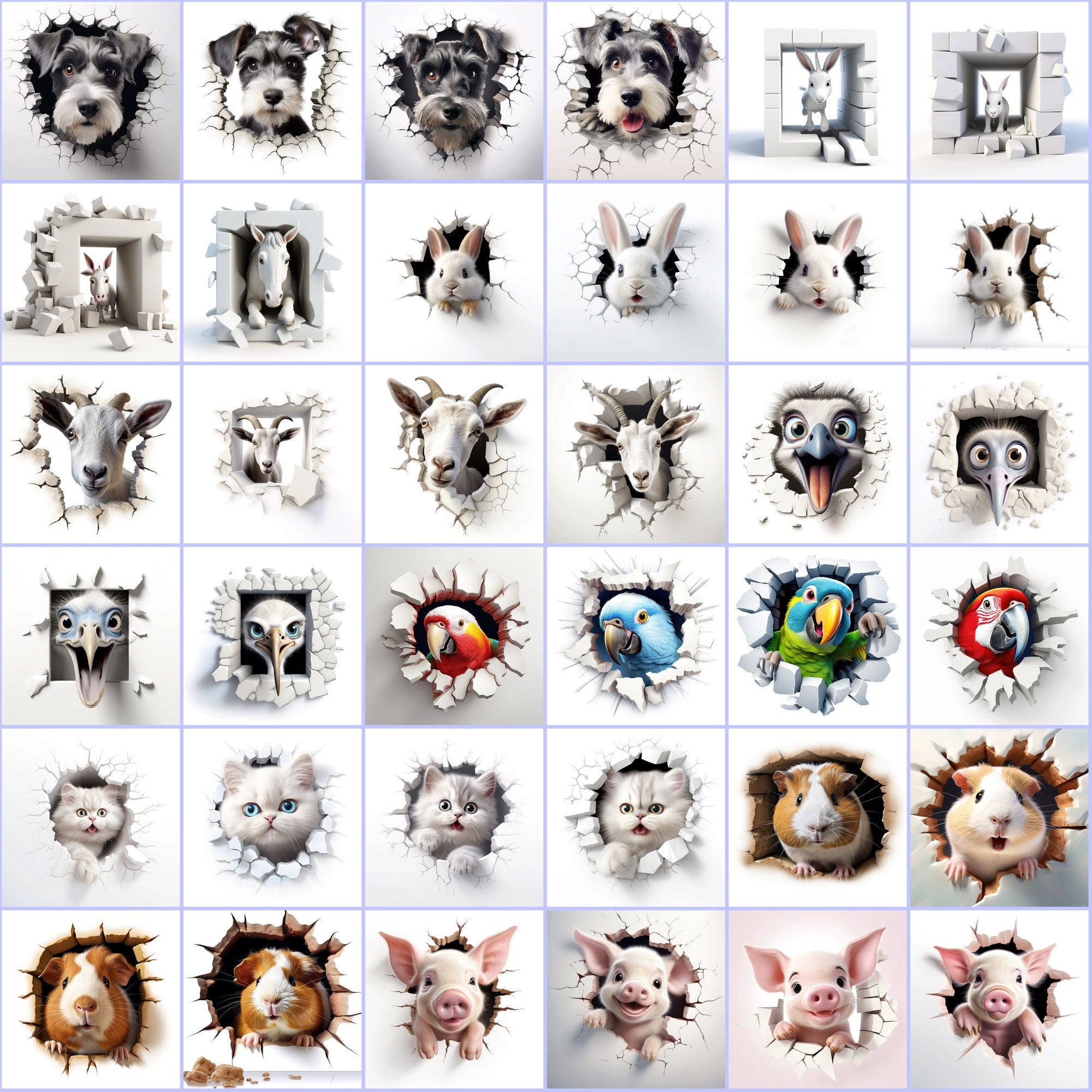400 High-res Animal Wall Breakthrough Jpgs, Commercial License Included ...