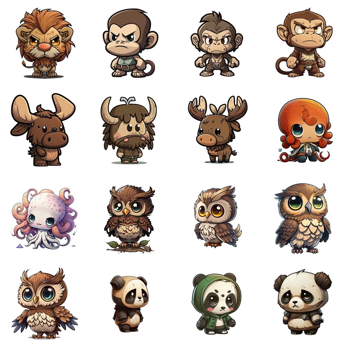 117 Adorable Chibi Animal Illustrations With Transparent - Etsy