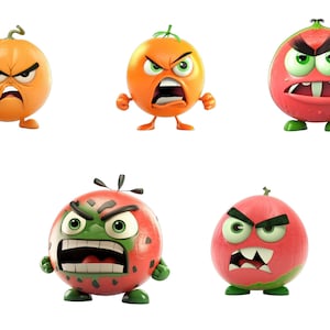 Angry Fruits Clipart: 180 PNG Images for Stickers (digital Download) - Etsy