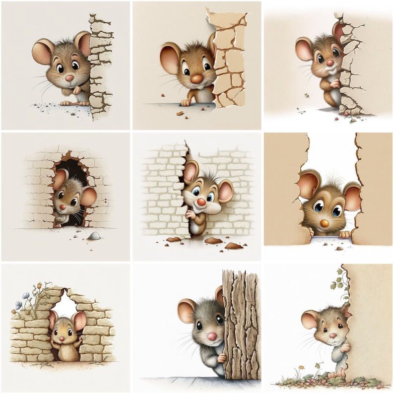 Hidden Mice Wall Art: 85 Whimsical Mouse Illustrations (digital ...