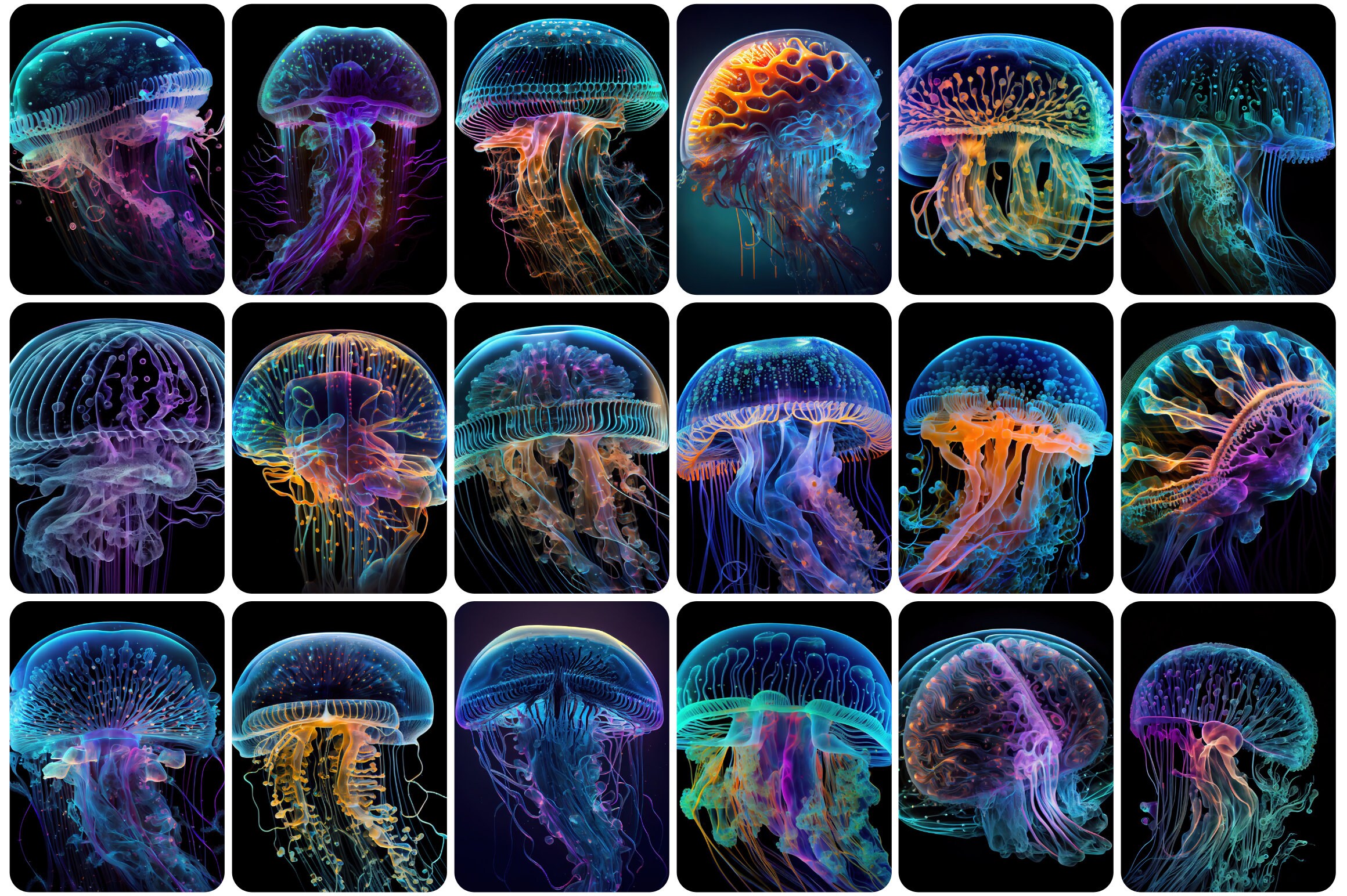 Neon Jellyfish Printable Posters: 240 Glowing Images (commercial ...