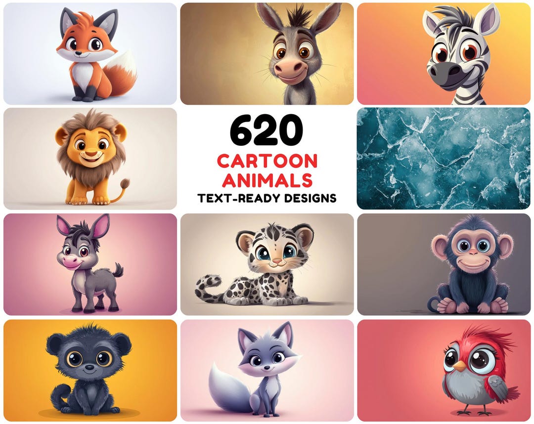 620 Adorable Cartoon Animals With Gradient Backgrounds - Etsy