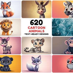 620 Adorable Cartoon Animals With Gradient Backgrounds - Etsy