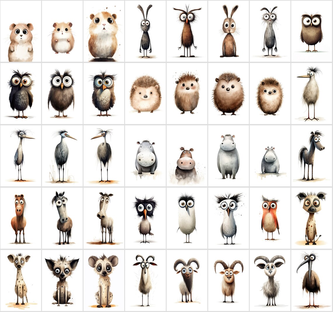 Funny Scared Animals Clipart Set: High-resolution PNG Graphics ...